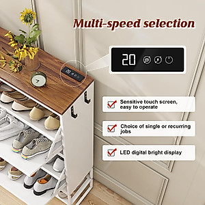 LYNCOHOME Shoe Storage Cabinet with 2 Flip Drawers and Feodorizing Function, Farmhouse Freestanding Shoe Organizer for Entryway/Hallway, Narrow Shoe Rack Cabinet with Steel Legs, White