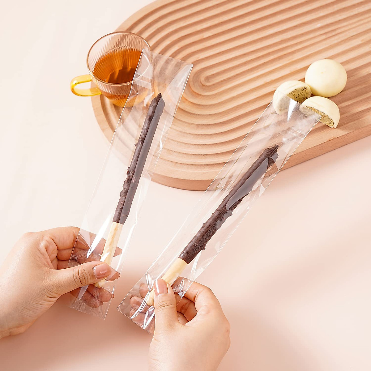 Nistar Self Sealing Pretzel Rod Bags, 100Pcs 2x10 Inch Clear Cellophane Plastic Bags, Resealable Treat Bags Self-Adhesive for Packaging Candy, Popsicle, Pen, Tableware, Candle ect