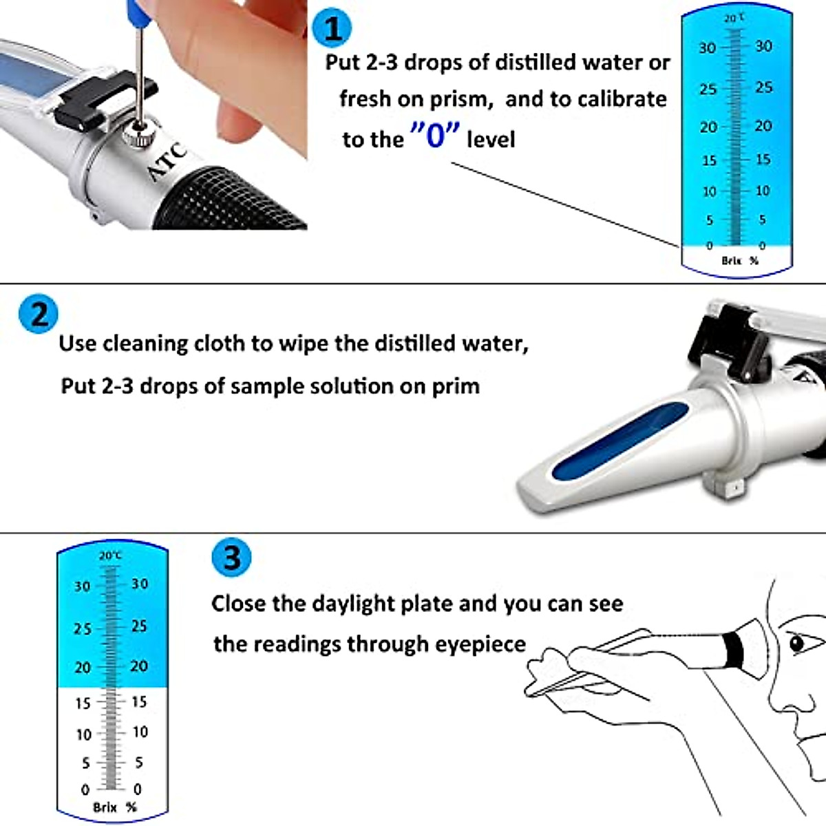 Brix Refractometer 0-32% Brix Meter Refractometer for Testing Sugar Content in Fruit, Portable Refractometer Tester for Making Maple Syrup, Juice, Beverage