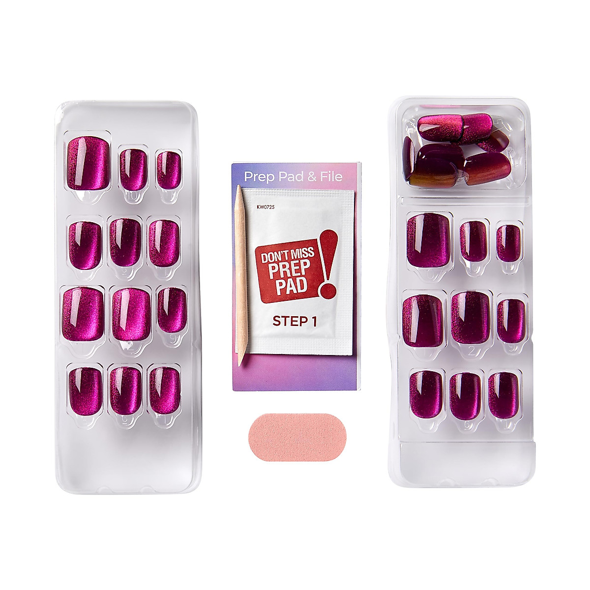 KISS imPRESS No Glue Mani Press-On Nails, Color FX, 'Levels', Dark Pink, Short Size, Squoval Shape, Includes 30 Nails, Prep Pad, Instructions Sheet, 1 Manicure Stick, 1 Mini File