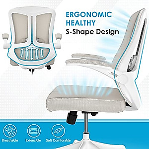 balmstar Ergonomic Chairs For Home Office Desk , Breathable Mid-Back Comfortable Mesh Computer Chair with PU Silent Wheels, Flip-up Armrests, Tilt Function, Lumbar Support (Khaki)