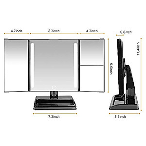 KXA Tri-Fold Makeup Mirror, Light Up Mirror/LED Lighted Make-Up Mirror 2 X 3X Magnifying Illuminated Cosmetic Mirror with LED Lights Desk Free Standing