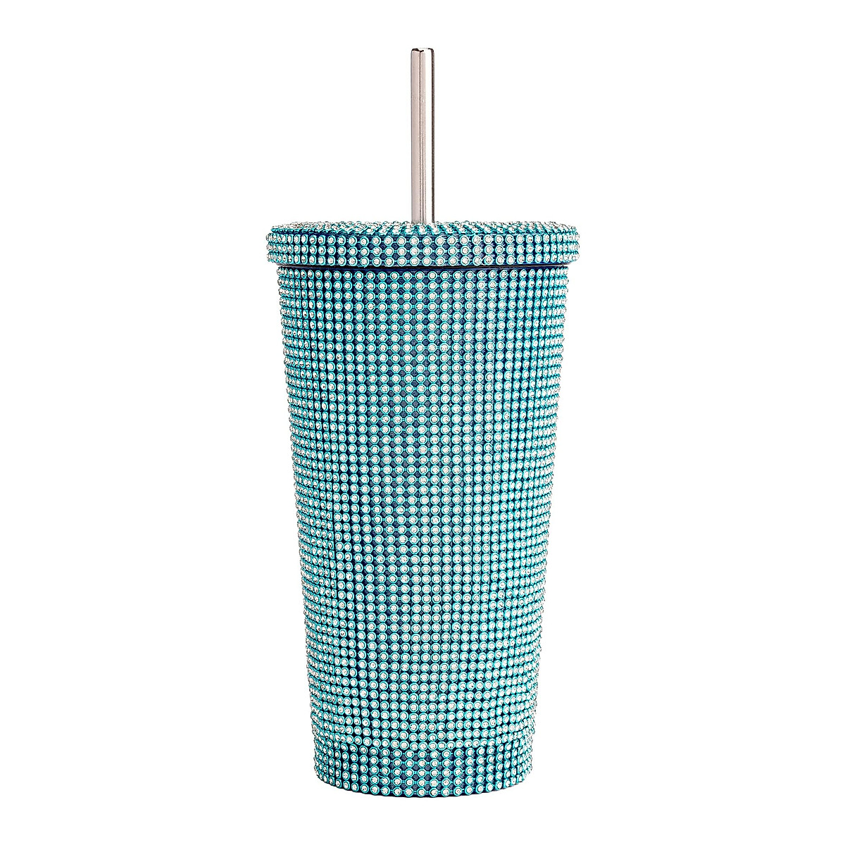 Paris Hilton Diamond Bling Water Tumbler With Lid And Straw, Vacuum Insulated Stainless Steel, Bedazzled With Over 3700 Rhinestones, 16.9-Ounce, Blue