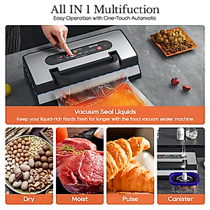 Seatao Commercial Vacuum Sealer Machine,90Kpa Multifunctional Food Saver Vacuum Sealer Machine with Dry/Moist Modes and LED Indicator Lights,Handle Locked Design,For Sous Vide and Air Tight Food Storage,Silver
