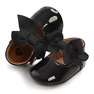 COSANKIM Baby Girls Mary Jane Flats Shoes Anti-Slip Rubber Sole Infant Toddler Princess Wedding Dress Shoes（6-12 Months Infant, A/Black）