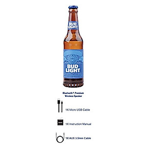 Bud Light Beer Bluetooth Bottle Speaker Portable Wireless Speaker with Rechargeable Battery Ideal for Indoor and Outdoor Activities Loud and Bass Audio Sound Easy to Carry Anywhere
