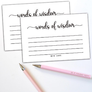 50 Words of Wisdom Advice Cards for Graduation, Marriage, wedding, Use As Bridal or Baby Shower Party Games, Boy or Girl Baby Prediction or Advice Cards. 4" x 6"