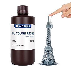 ANYCUBIC Tough Resin, 3D Printer Resin with High Precision and High Toughness, 365-405nm Fast Curing 3D Resin for 4K 8K LCD/DLP/SLA 3D Printing (Grey, 1kg)