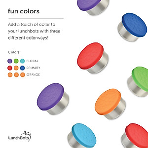 LunchBots Tiny Dips Condiment Containers - Set of 3 - Perfect Portion Cups - Spill Proof Lunch Box Sauce Container with Lid - Food Grade Stainless Steel - 1.5oz - Dishwasher Safe - Assorted Lids