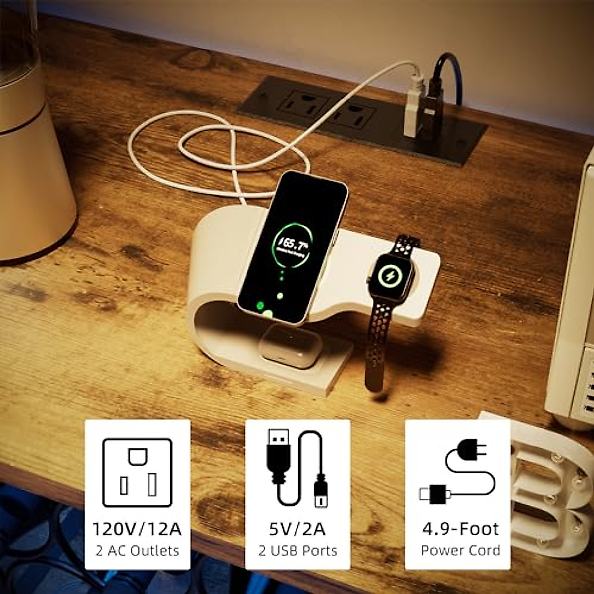 JUMMICO Wine Bar Cabinet with LED Light and Charging Station, Freestanding Wine Racks & Cabinet with 3 Tiers Storage Shelves and Footstands, Coffee Liquor Bar Cabinets for Home/Kitchen (Brown)