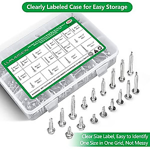 325Pcs Self Drilling Screws Assortment Kit, 410 Stainless Steel Self Tapping Sheet Metal TEK Screws for Metal, Truss & Hex Washer Head #8#10-1/2",5/8",3/4",1",1-1/4",1-1/2"