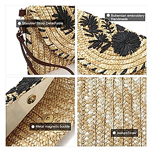 sealsea Straw Clutch Bags for Women Woven Straw Purses Embroidery Summer Beach Handbag Beach Clutch Purse