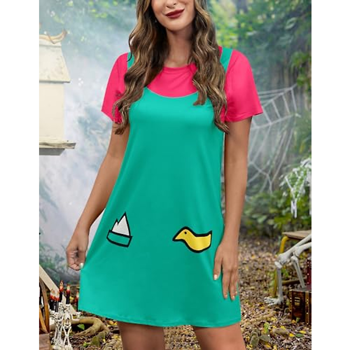 Clarisbelle Womens Halloween Party Graphic Turquoise Dress Phill Lill Crew Ncek Adult Rugrets Cosplay Costume Green S