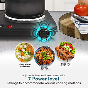 Elite Gourmet EDB-302BF Countertop Dual Flat Electric Hot Burner, Temperature Controls, Power Indicator Lights + ESB-300X Single Countertop Coiled, Electric Hot Burner, Black