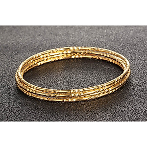 Jaline Jarlinwel 4 Sets Gold Tone Stainless Steel Multi Textured Round Bangle Bracelet Set For Women Girls