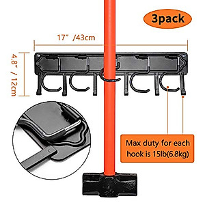 YueTong All Metal Garden Tool Organizer,Adjustable Garage Wall Organizers and Storage,Heavy Duty Wall Mount Holder with Hooks for Broom,Rake,Mop,Shovel.(3 Pack)