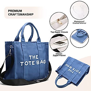 Tote Bags for Women, Canvas Crossbody Tote Bags with Zip Casual Canvas Shoulder Bags for Work School shopping and Travel (12X5X10in) (blue)