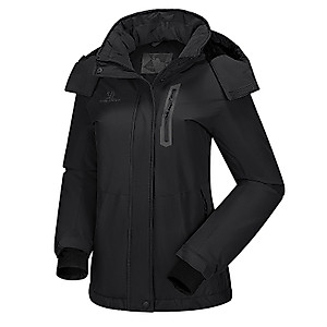 CAMEL CROWN Women's Ski Jacket Waterproof Warm Winter Snow Coat Hooded Mountain Outdoor Windbreaker Windproof Jacket Black XL