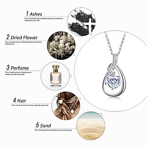 BEILIN 925 Sterling Silver Urn Pendant Necklaces for Ashes Cubic Zirconia Teardrop Keepsake Cremation Jewelry Women Memorial Gifts for A Loss of Loved one (Clear)