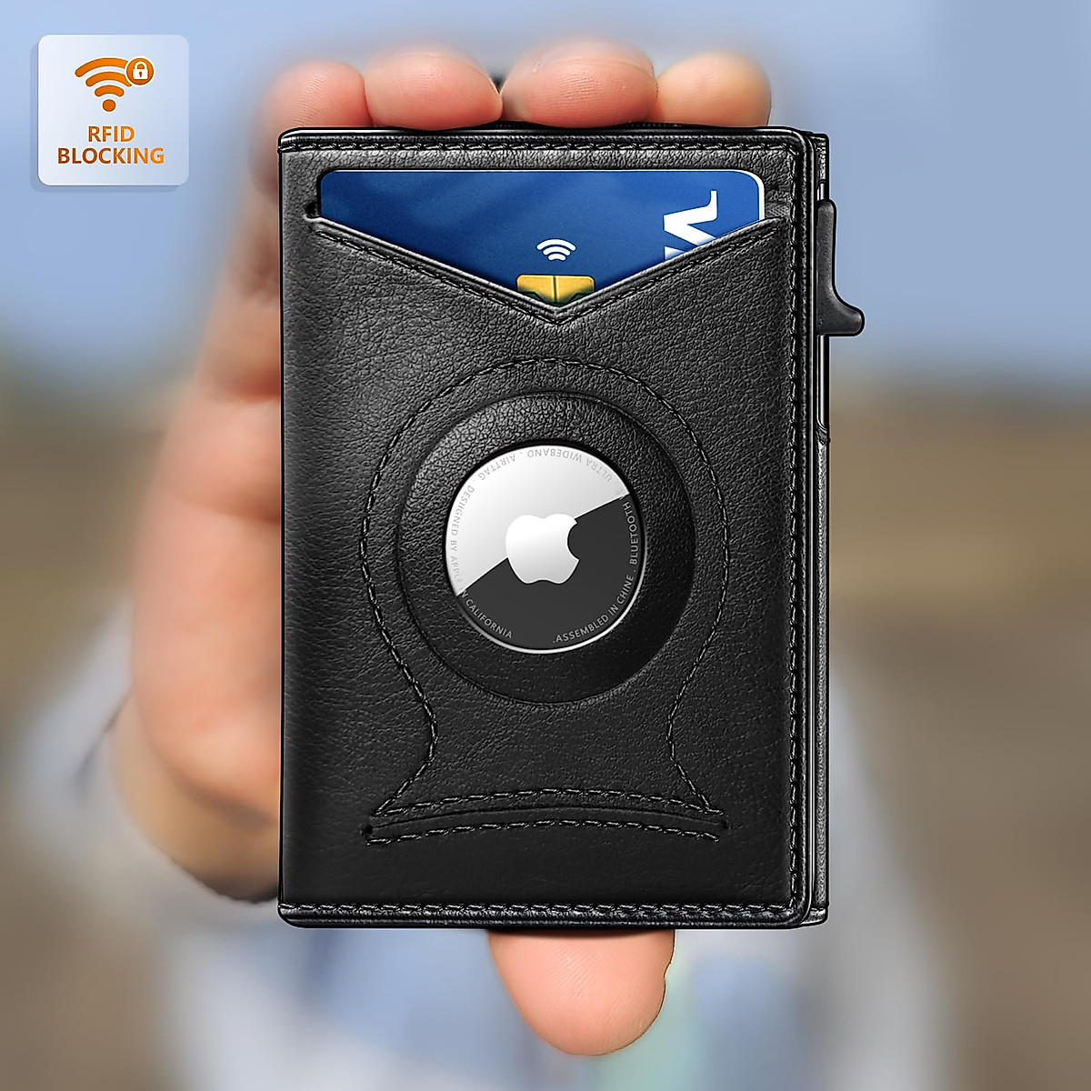 BULLIANT Money Clip Wallet,Mens Gift Slim Wallet Credit Card Holder Airtag&Standard Use 9Cards-Metal Case in Magnetic Flip Shell