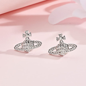 Medsor Saturn Earrings Aesthetic Cubic Zircon Silver Saturn Stud Earring