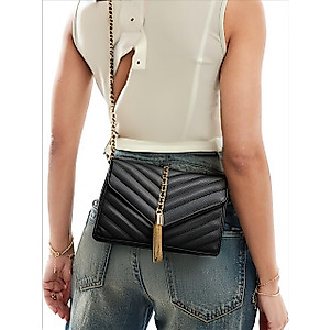 YXBQueen Black Quilted Purse Shoulder Bag Vegan Leather Handbags Clutch Purses for Women (Black)