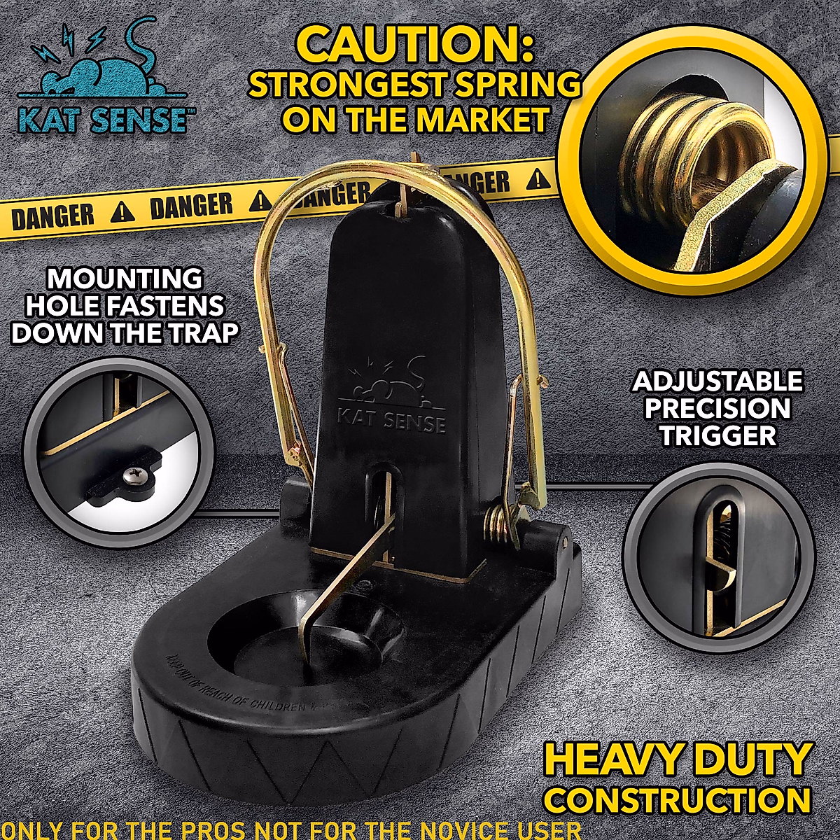 Kat Sense XXL Large Rat Traps, Not All Rodent Traps are Created Equal & This Heavy-Duty Spring Trap Will Prove It - Reusable Pest Control Trap for Rats, Squirrels, and Chipmunks 2 Pack