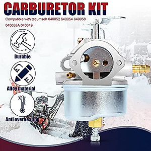 QAZAKY Adjustable Carburetor Compatible with Tecumseh 640052 640054 640058 640058A 640349 HMSK80 HMSK85 HMSK90 HMSK100 HSMK110 LH318SA LH358SA 8HP 9HP 10HP Snowblower Snow Thrower Generator Shredder