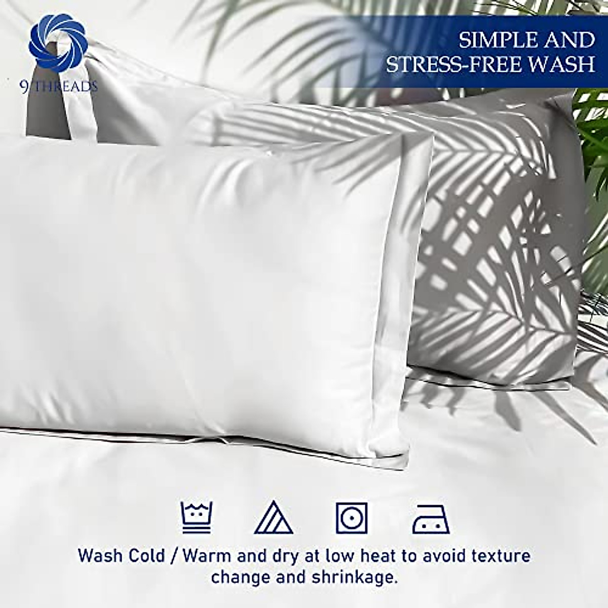 9Threads 400 Thread Count 100% Cotton Sateen Bed Sheets Deep Pocket, Cotton Bedsheets Crisp Cool and Strong Bed Linen (White, Queen)