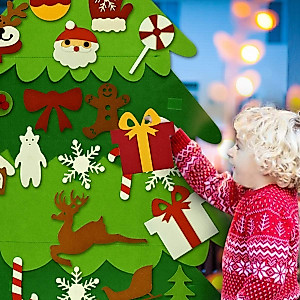 WooEver DIY Felt Christmas Tree Set 3.5ft, Xmas Decorations Wall Hanging 33 Detachable Ornaments with String Light Kids Gifts New Year Party Supplies (Batteri Not Included)