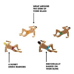 NPW Wine Charmers Themed Reuseable Glass Drink Markers, 4