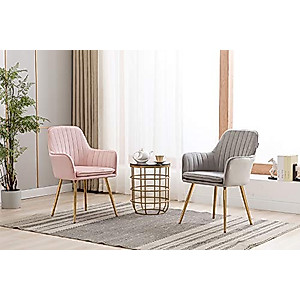 Artechworks Velvet Modern Living Dining Room Arm Chair Club Leisure Guest Lounge Bedroom Upholstered Chair with Gold Metal Legs, Gray