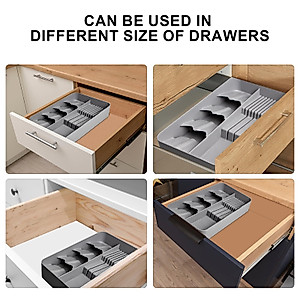 Silverware Drawer Organizer, Expandable Utensil Tray for Kitchen, BPA Free Flatware and Cutlery Holder, Adjustable Double Plastic Storage for Spoons