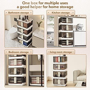 BOQORAD Collapsible Storage Bins, 10Gal,Clear Wardrobe Closet Organizer with Wheel,Stackable,Foldable,Plastic Storage Container with Door, Storage for Books,Toys,Clothes,etc. (1 Tier)