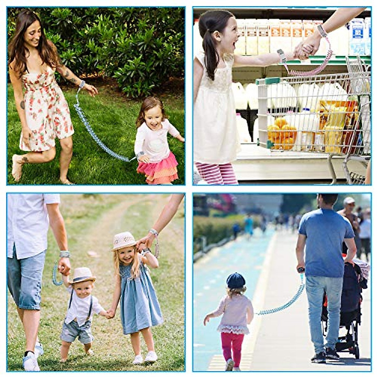 Anti Lost Wrist Link with Magnetic Induction Lock 2 Pack (4.92ft Pink+8.2ft Blue) Toddler Wrist Leash for Kids Child Safety Harness with Reflective Strip (Magnetic Unlock Design)