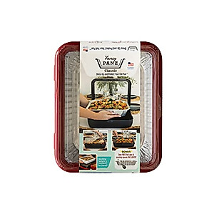 Fancy Panz Classic, Dress Up & Protect Your Foil Pan, Made in USA, Fits Half Size Foil Pans. Hot or Cold Food. Stackable for easy travel. (Red)