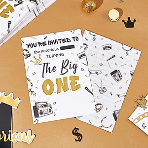 Fangleland The Notorious One Birthday Decorations, 25 Set of Black and Gold The Big One Theme Invitations with Envelopes, Hip Hop Theme 1st Birthday Invite Cards for One Year Old Party Supplies