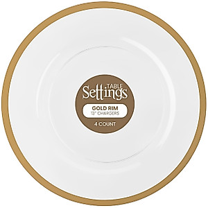 Elegant Gold Rimmed Plastic Charger Plates - 13" (Pack of 4) - Elegant & Durable for Entertaining, Dining, and Decor
