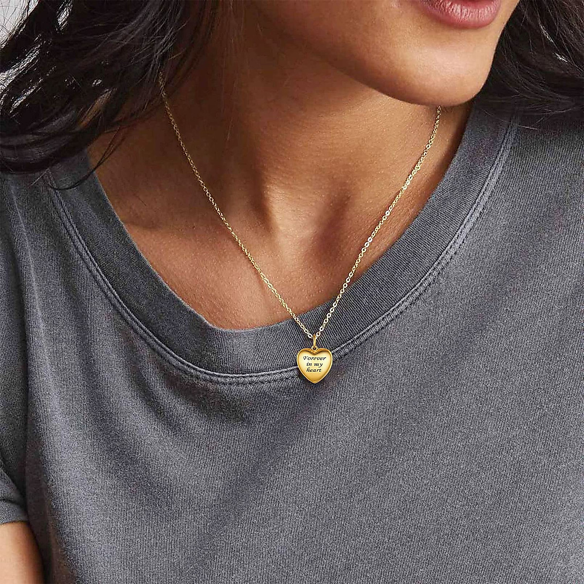 ChicSilver Gold Plated Personalized Heart Shape Locket Necklace for Women, Custom Memory Photo Forever in My Heart Sterling Silver Locket Necklace That Holds Picture, 18 Inch