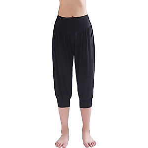 Hoerev Women Super Soft Modal Spandex Harem Yoga Pilates Capri Pants Lounge Pant,Green,Large