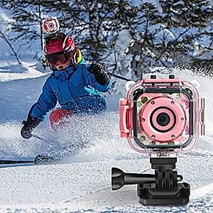 PROGRACE Kids Camera Waterproof Gift Toy - Children Digital Video Camera Underwater Camera for Kids 1080P Camcorder DV Toddler Camera for Girls Birthday Learn Camera Pool Toys Age 3-14