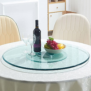 ADKINC Tempered Glass Lazy Susan Turntable for Round Table, Lazy Susan Swivel ,Kitchen Dining Round Lazy Susan Turntable Bearings.80cm（12-Inch, Transparent）