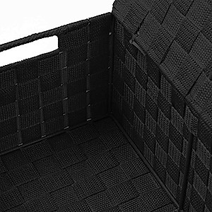 Sorbus Foldable Storage Cube Woven Basket Bin Set - Built-In Carry Handles - Great for Home Organization, Nursery, Playroom, Closet, Dorm, etc (Lid Bins - 3 Pack, Black)