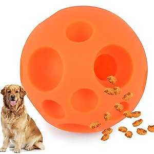 VEEBELL Dog Toy Balls, 5 Inch Treat Dispenser, Interactive Dog Toy for Food Dispensing, Chew Toys Ball for Large Medium Dogs (Orange)