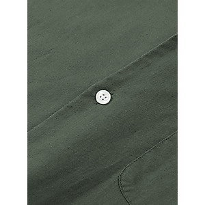 JMIERR Men's Cotton Linen Hawaiian Shirt - Casual Button Down, Cuban Collar, Short Sleeve, Pocket, US 43(L), Green