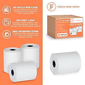 TThermal Printer Receipt Paper Rolls for Cash Registers and POS Print Paper Systems 3-1/8" X 230' - 48 GSM 50 Rolls Comaptible with Square, Clover, Epson Tmt88, Tsp and More