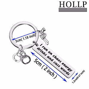 HOLLP Correctional Officer Gift Funny Curse Keychain I Run On Chaos Energy Drinks And Cuss Words Keychain Corrections Gift for Police Officer (Keychain)
