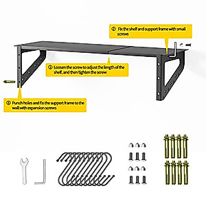 Adjustable Metal Wall Shelves, 8"x18.5"~31.5" ,120lbs Load Heavy Duty Wall Mount Storage Shelves w/ Shelf Bracket for Kitchen, Garage, Hotel, Restaurant, Bar and Utility Room (Black, 8"x18.5"~31.5")