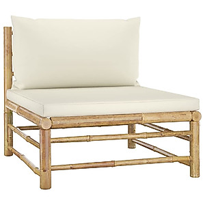 vidaXL Patio Lounge Set 9 Piece, Sectional Sofa for Outdoor, Patio Furniture with Cream White Cushions, Coffee Table, Scandinavian Style, Bamboo