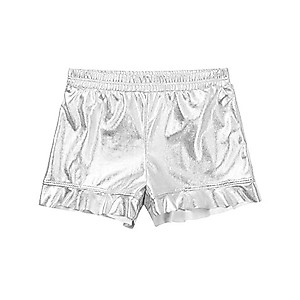 ranrann Kids Girls Metallic Shorts Shiny Hot Pants Tumbling Bottom Athletic Gymnastics Short for Cheer Dance Performance Silver 6